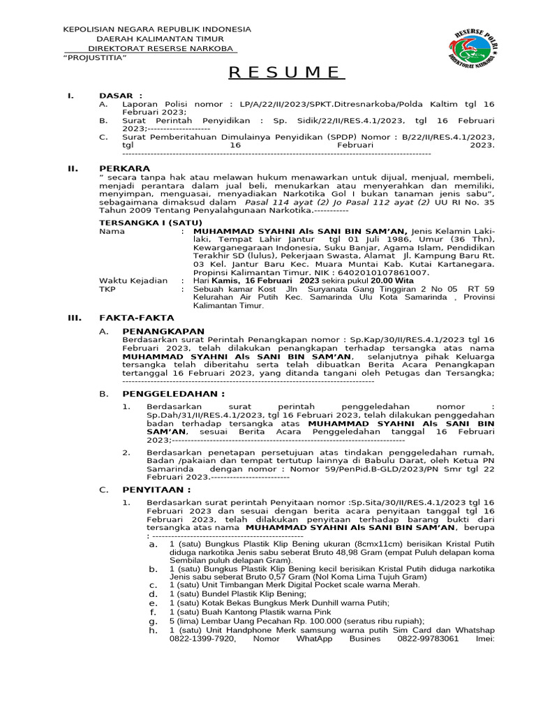 Resume Perkara Pidana Muhammad Syahni | PDF