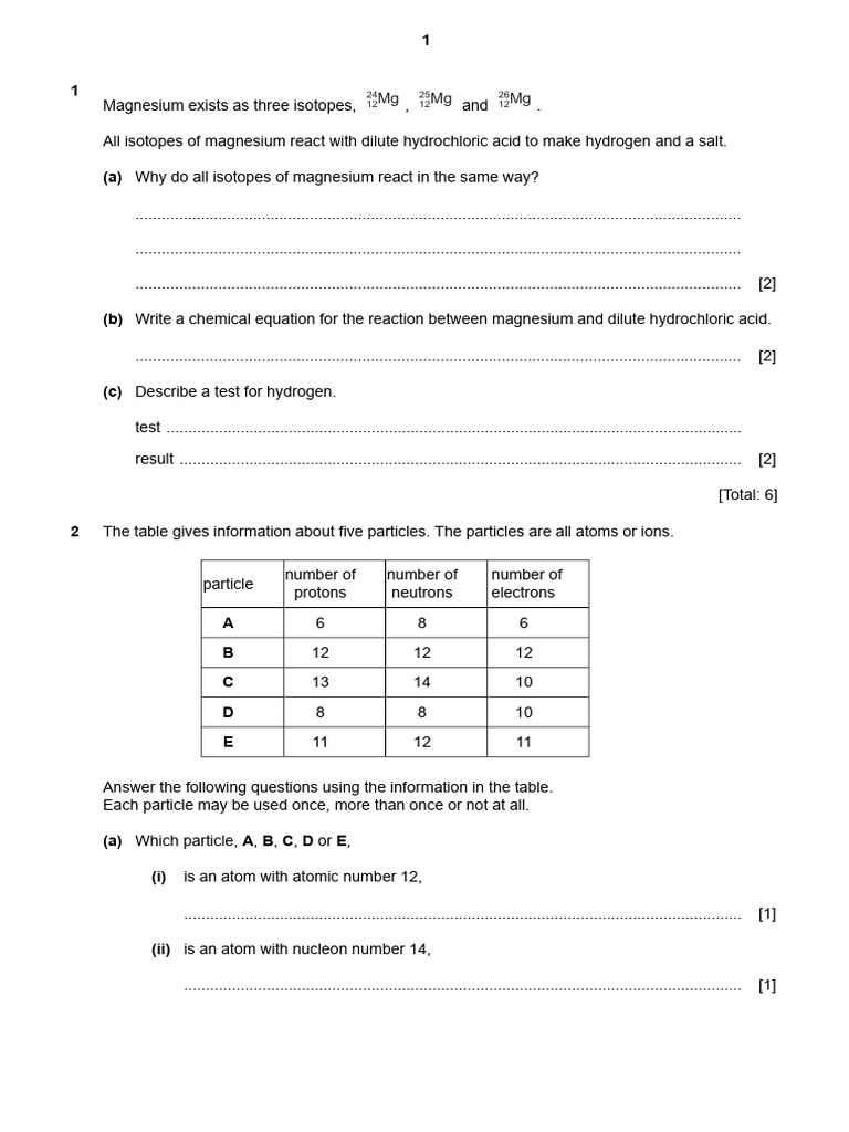 Atomic Structure and Seperation Technique Exam Questions | PDF | Atoms ...