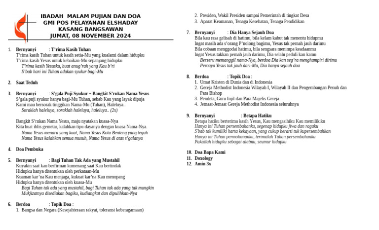 Ibadah Malam Pujian Dan Doa | PDF