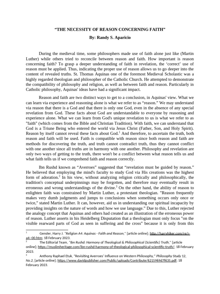 The Necessity of Reason Concerning Faith | PDF | Faith | Reason
