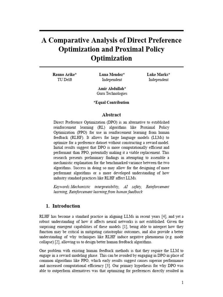 DPO vs PPO: A Comparative Analysis | PDF | Cognition | Applied Mathematics