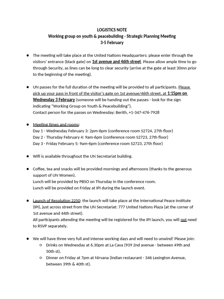 Logistics Note - WG Meeting Feb 2016 | PDF