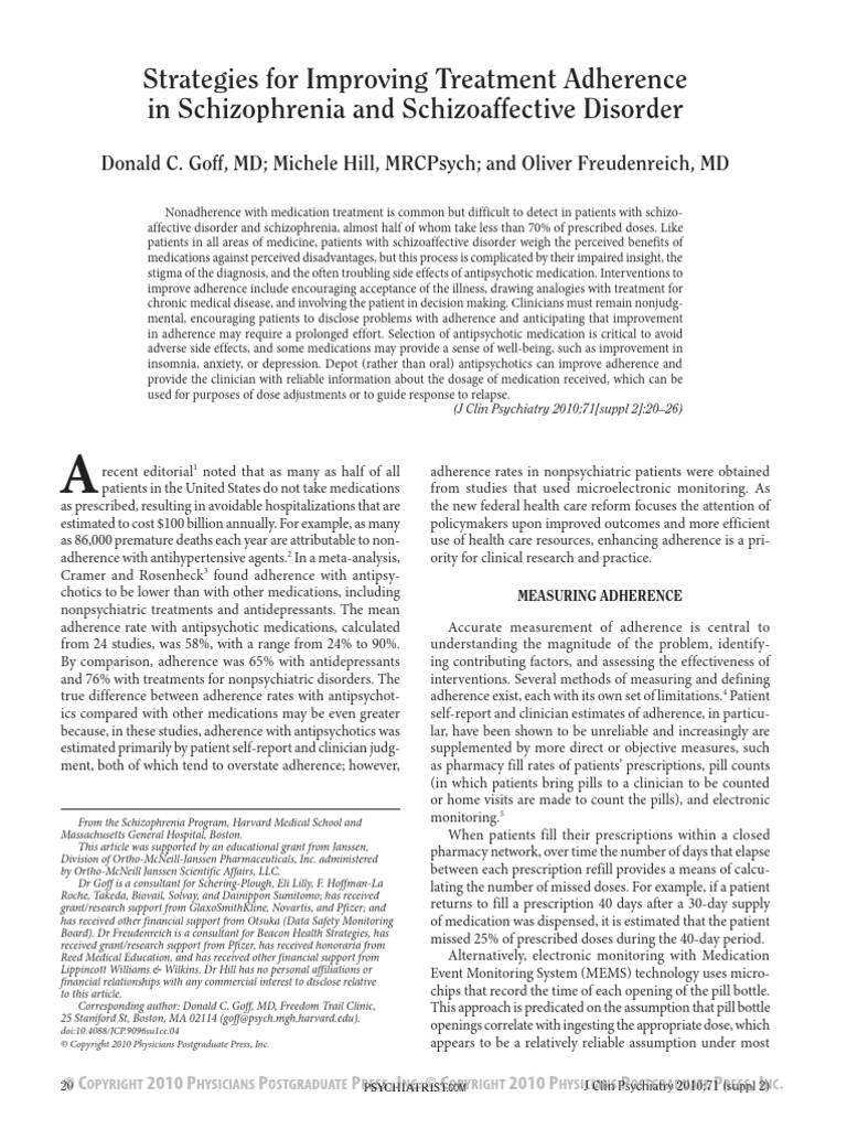Strategies Improving Treatment Adherence Schizophrenia | PDF | Schizophrenia | Antipsychotic
