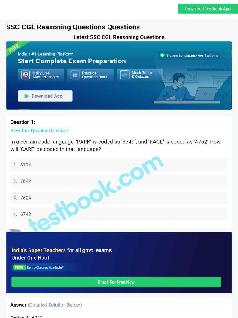 SSC CGL Reasoning Questions 637b295a0d64884469356b74 | PDF