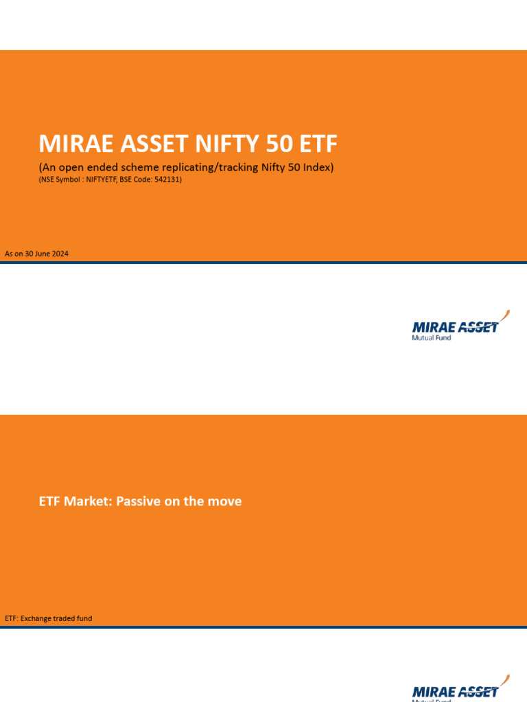 Mirae Asset Nifty 50 ETF Overview | PDF | Exchange Traded Fund | Price–Earnings Ratio
