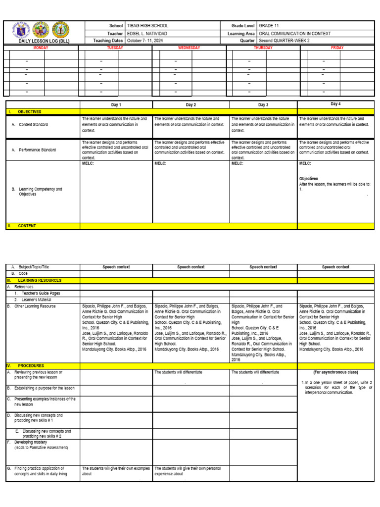 Edsel Natividad's Oral Communication DLL | PDF | Communication | Learning