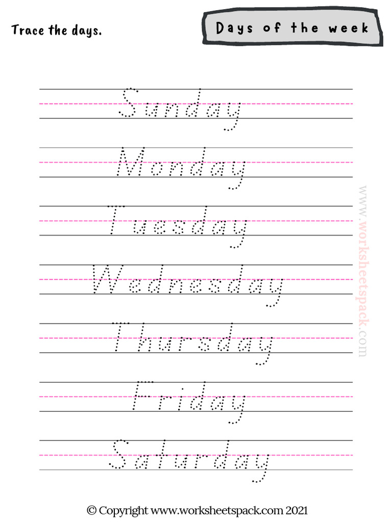 Days of the Week Tracing Worksheet | PDF