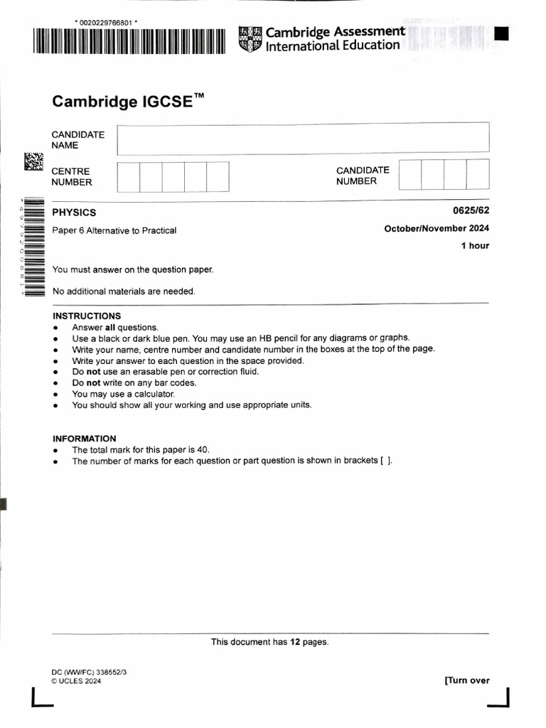 Igcse Paper 6 Oct Nov 2024 Pdf Metrology