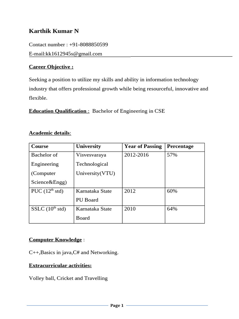 Karthik Kumar's Contact and Education Info | PDF
