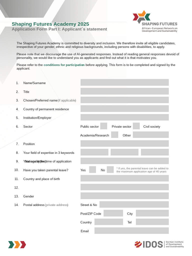 Shaping Futures Academy 2025 Application Form | PDF | Information ...