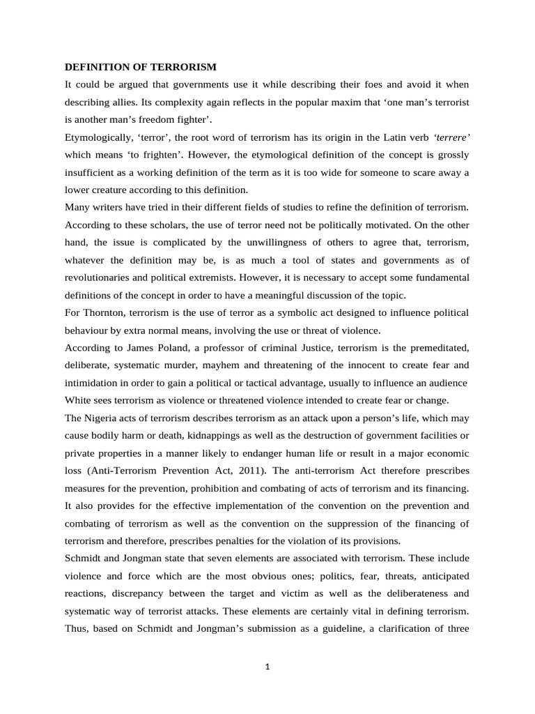 Scholarly Definitions of Terrorism | PDF | Violence | Thought