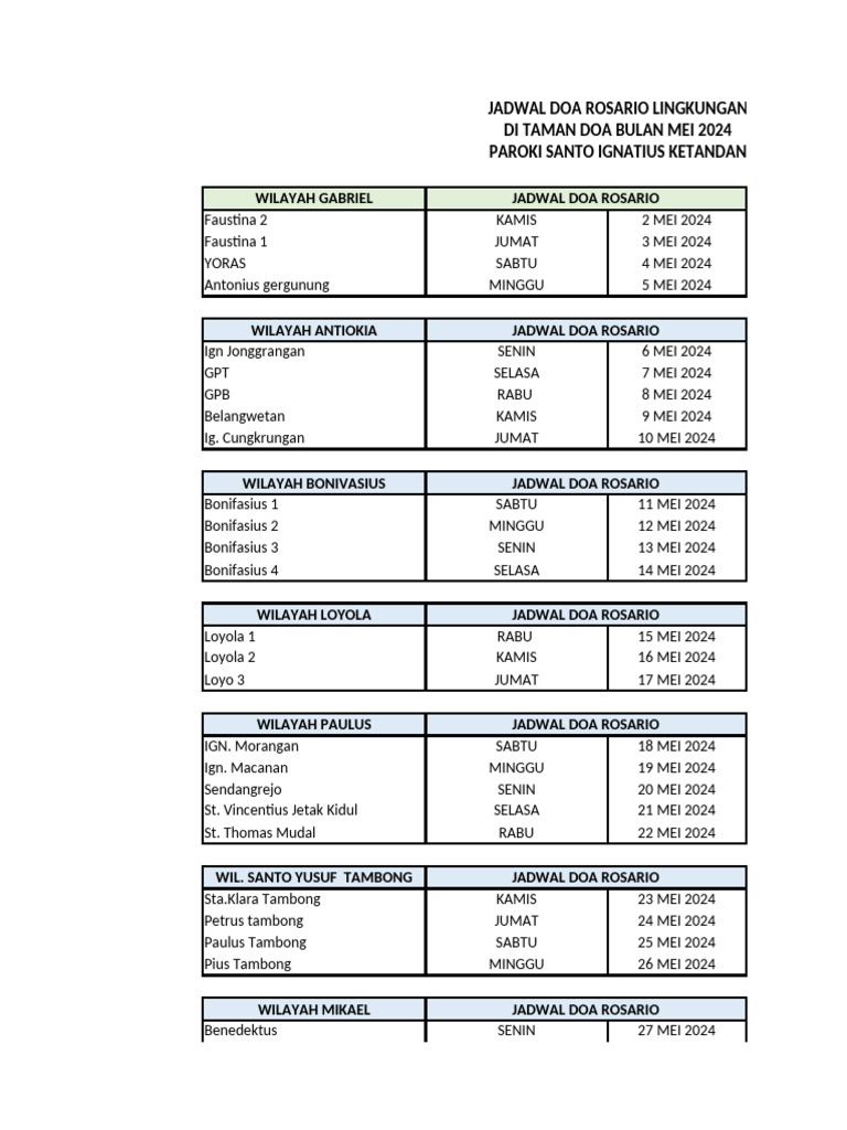 Jadwal Doa Rosario 2024 | PDF