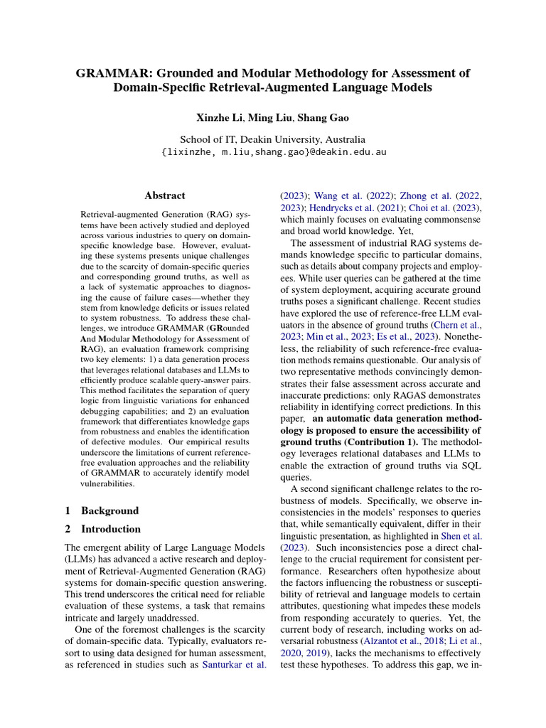 GRAMMAR Grounded and Modular Methodology For Assessment of Domain-Specific Retrieval-Augmented ...