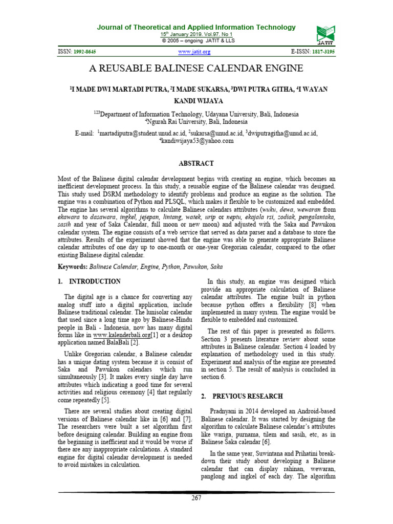 A Reusable Balinese Calendar Engine | PDF | Calendar | Bali