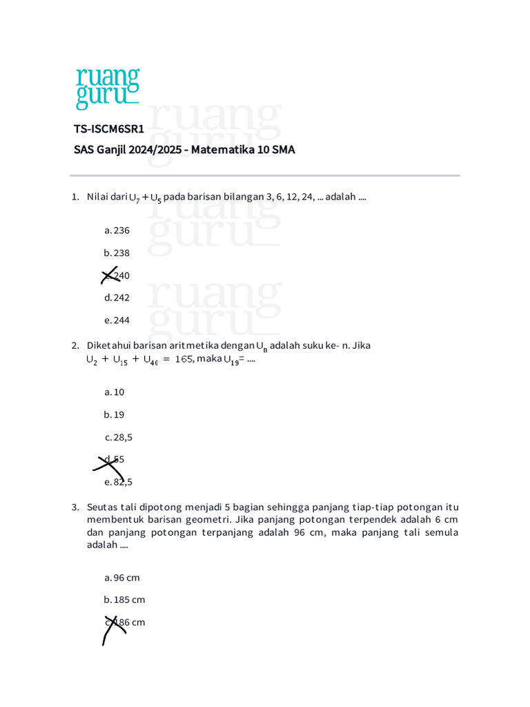 SAS Ganjil 2024 - 2025 - Matematika 10 SMA | PDF