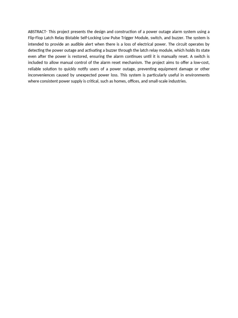 Power Outage Alarm System Design | PDF | Relay | Power Supply