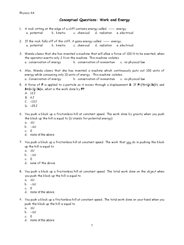 Chapters 7-8 Conceptual Questions | PDF | Kinetic Energy | Force
