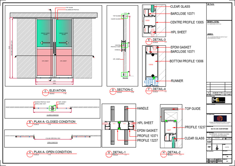 Aluminium Double Sliding Door Drawing | PDF