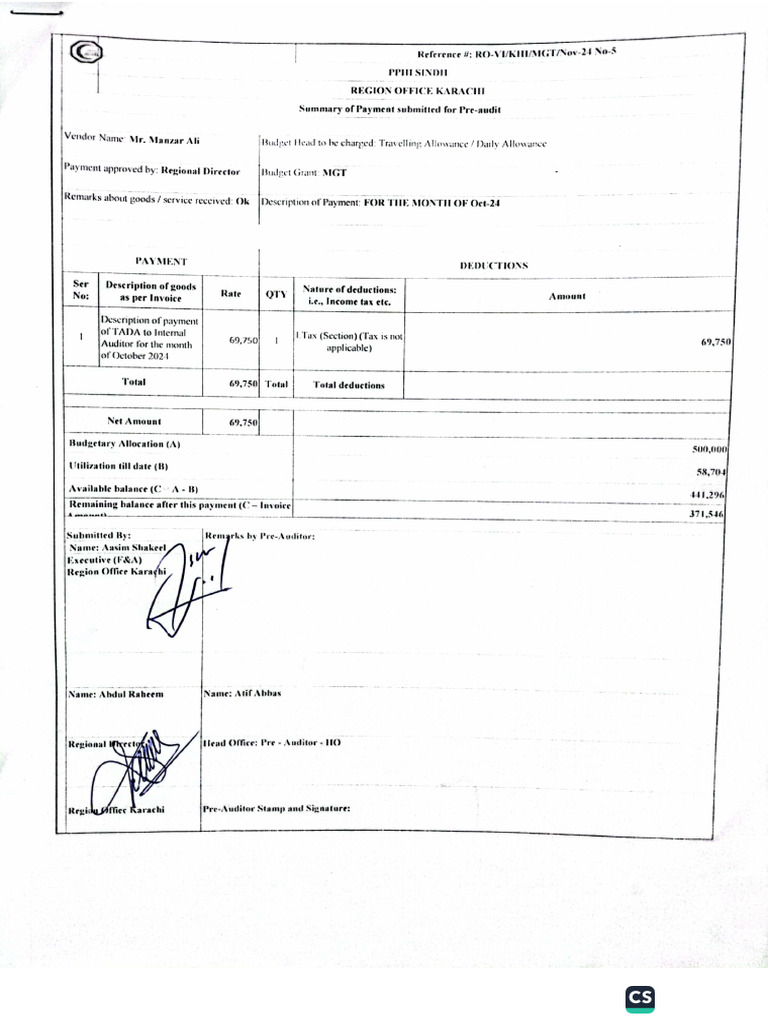 Manzar Ali TA DA | PDF