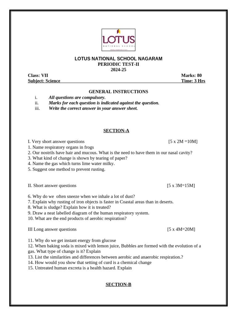 Periodic Test Science 7th Question Paper Updated | PDF | Cellular ...