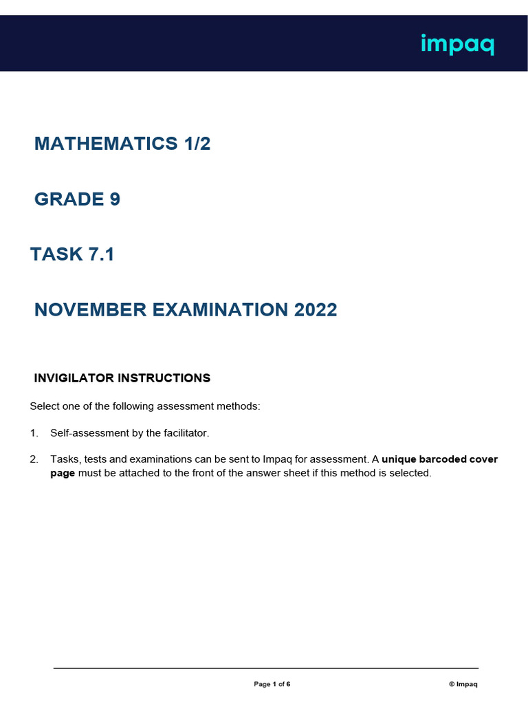 2022-MAT-Grade 09-Nov Examination-Paper 1 | PDF | Elementary ...