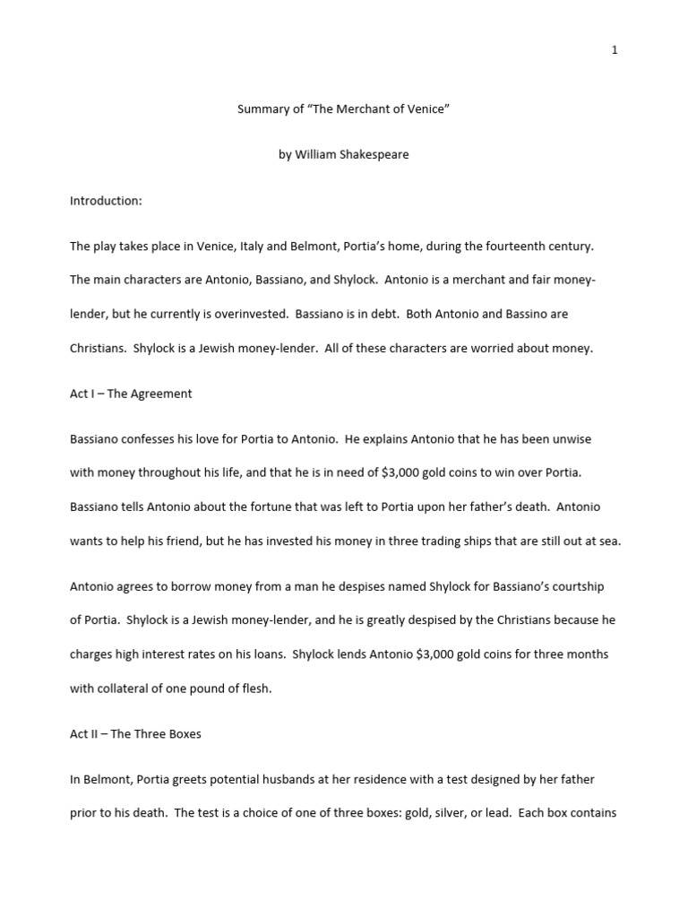 Merchant of Venice Summary | PDF | The Merchant Of Venice | Shylock