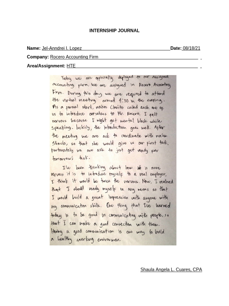 Jel-Anndrei I. Lopez 08/18/21 Rocero Accounting Firm HTE: Internship Journal | PDF