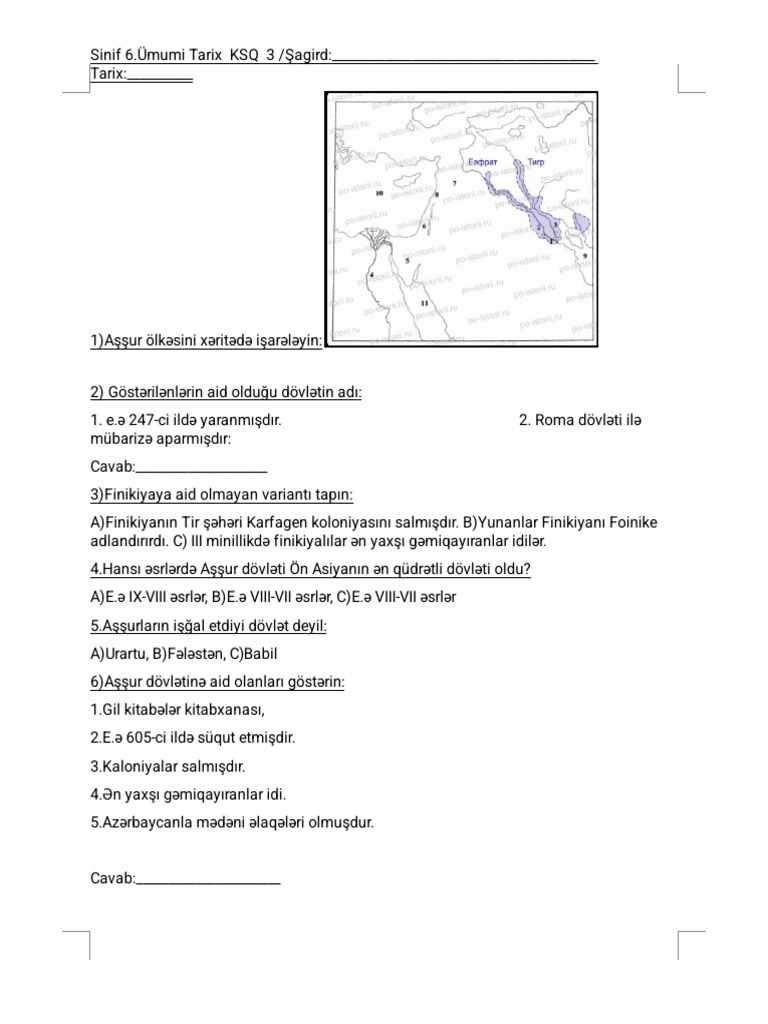 KSQ, 6 Sinif Ümumi Tarix 3 | PDF