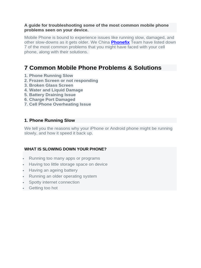 7 Common Mobile Phone Problems & Solutions | PDF | Computers