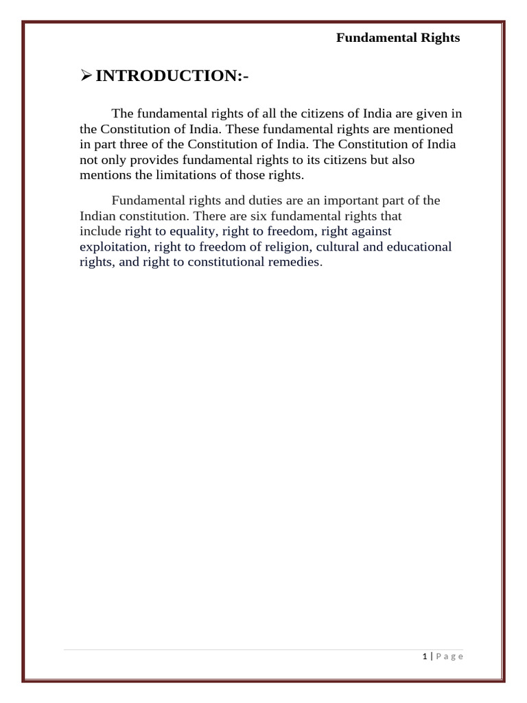 Introduction:-: Fundamental Rights | PDF | Political Science | Legal ...