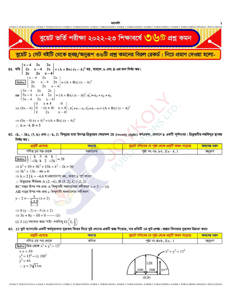 BUET Question Solve & Question Common Prove-2022-23 Joykoly | PDF
