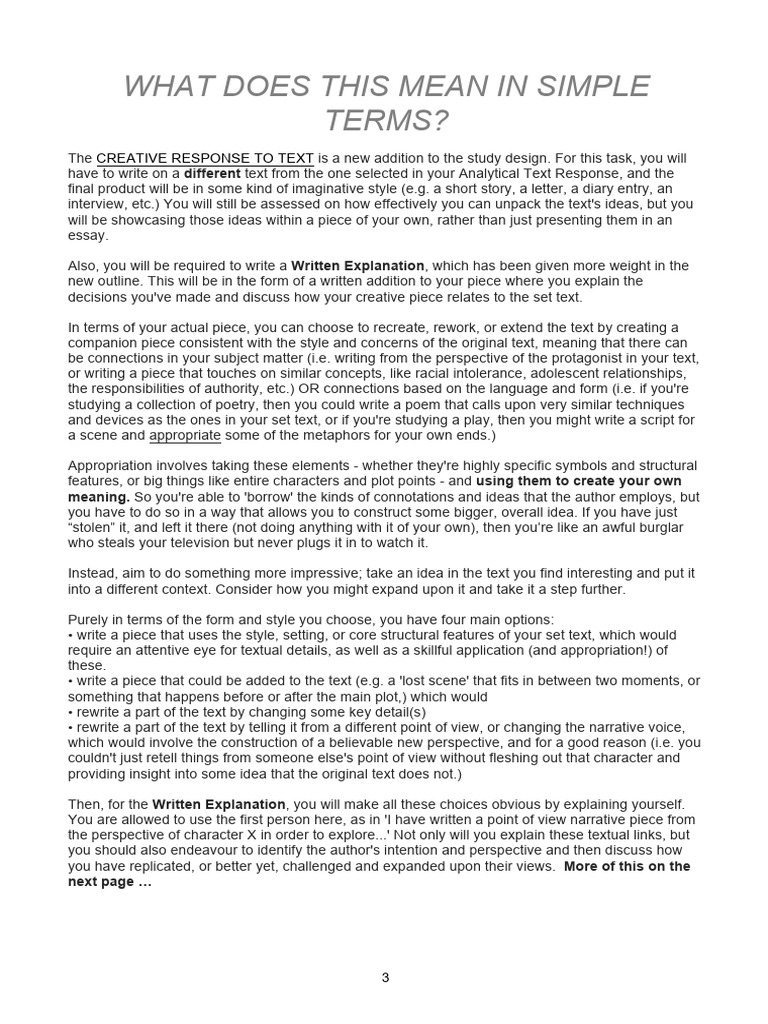 Creative Response to Text Guidelines | PDF | Narrative | Narration