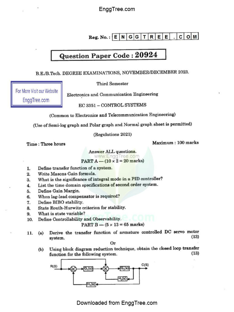 I Am Sharing 'EC3351 Control Systems Nov Dec 2023 Question Paper ...