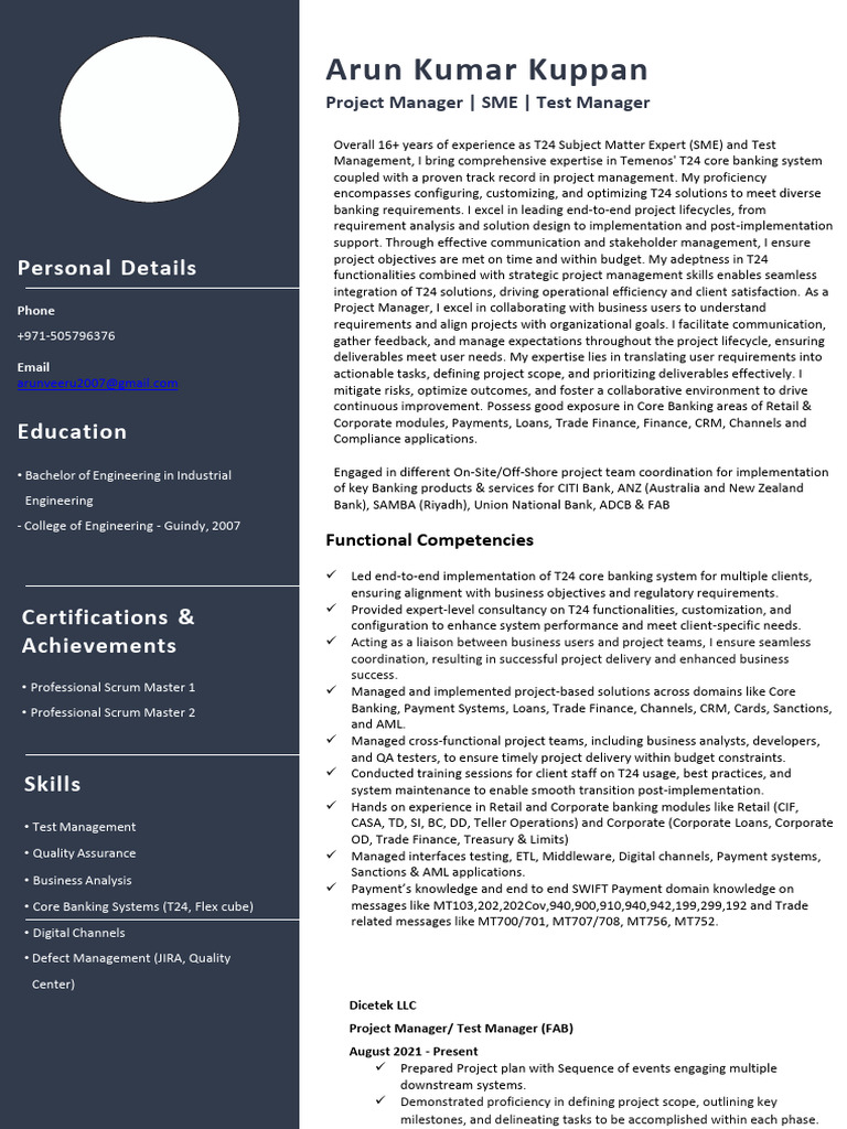 Arun Kumar Kuppan - Resume | PDF | Project Management | Banks