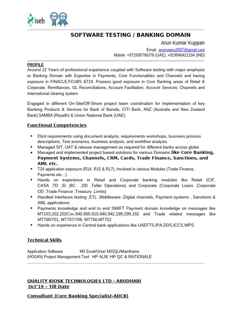 Arun Kumar.K 12yrs Resume | PDF | Banks | Banking