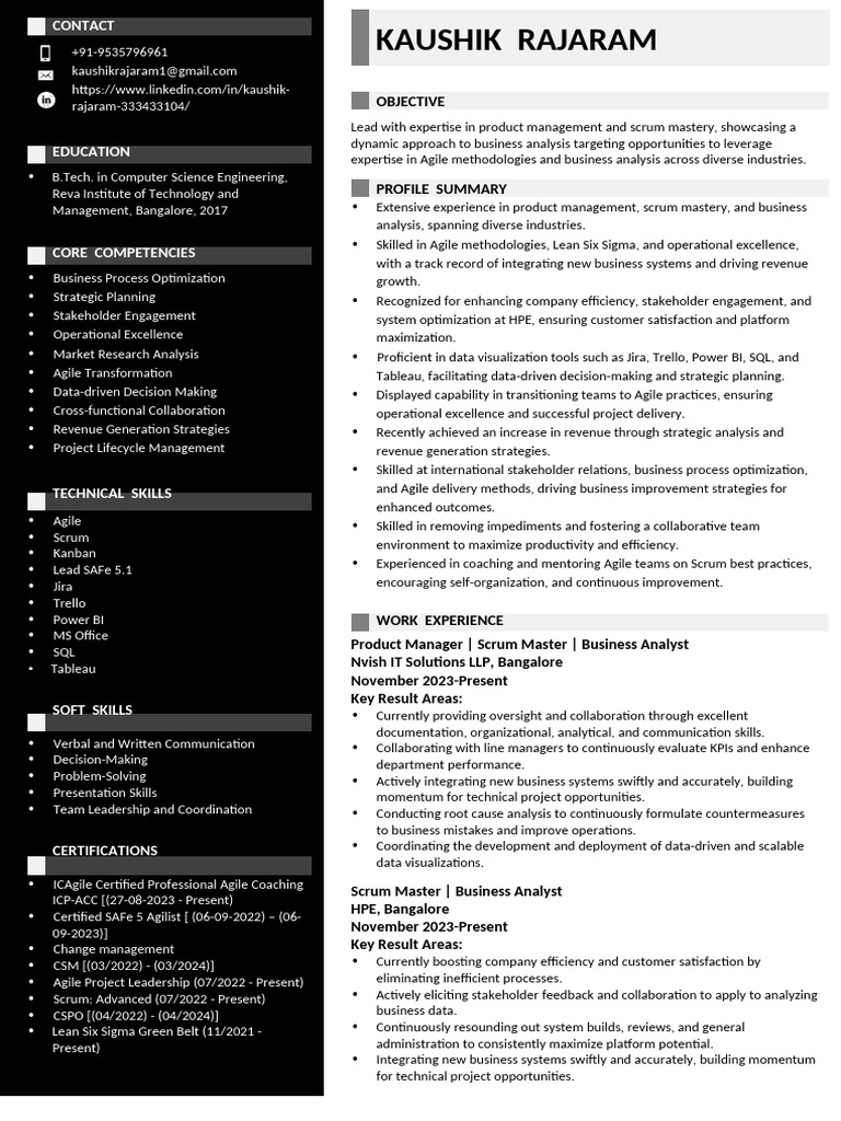 Kaushik Rajaram CV- (1) | PDF | Agile Software Development | Scrum (Software Development)