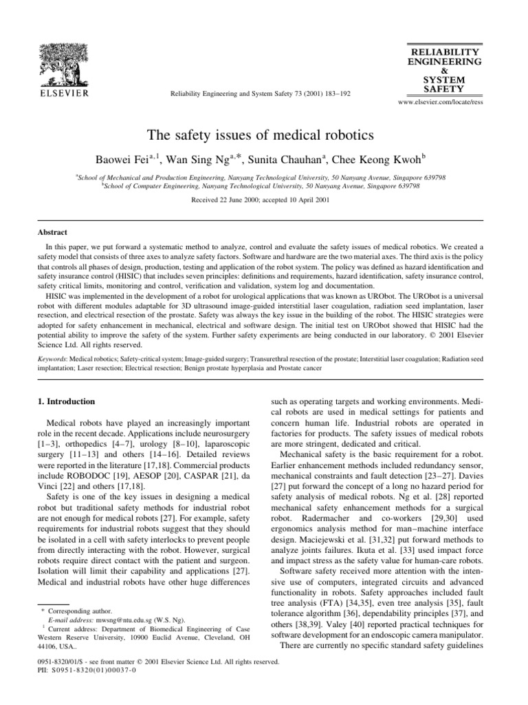 Fei 2001 RESS Safety Medical Robotics | PDF | Reliability Engineering | Graphical User Interfaces