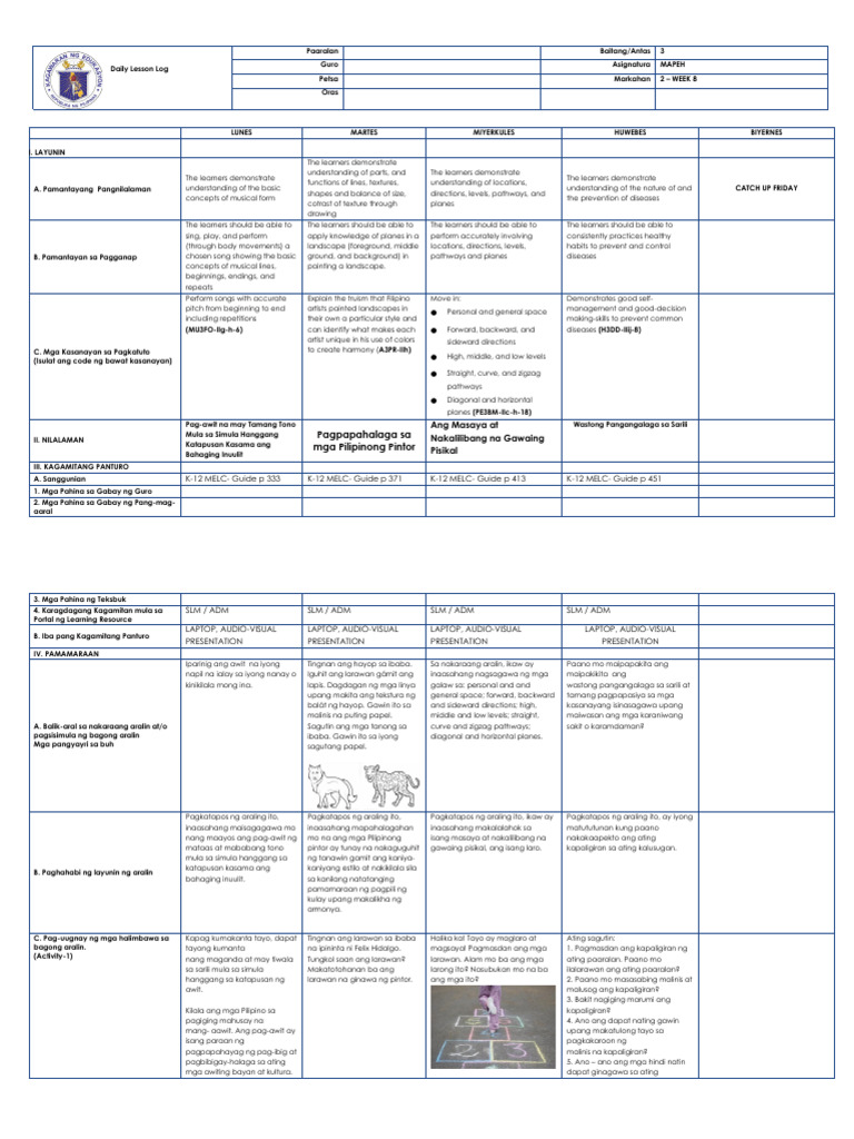 Mapeh - DLL Q2-W8 | PDF