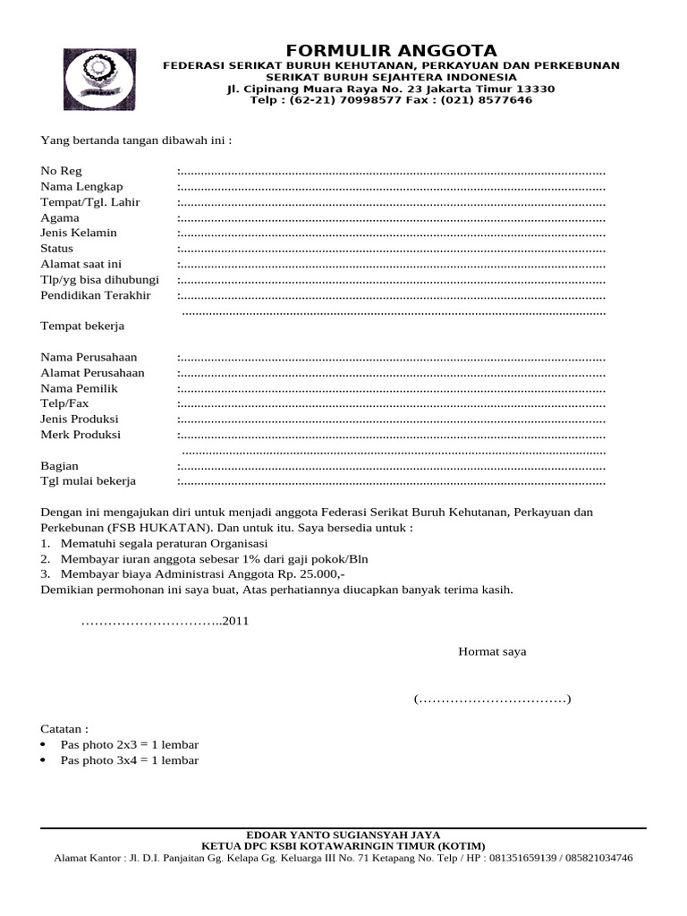 FORMULIR ANGGOTA Edoar | PDF | Griya & Taman