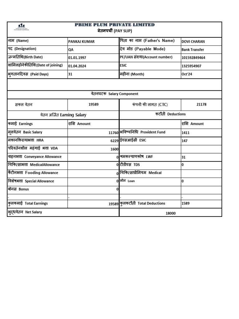7561-Oct Payslip | PDF