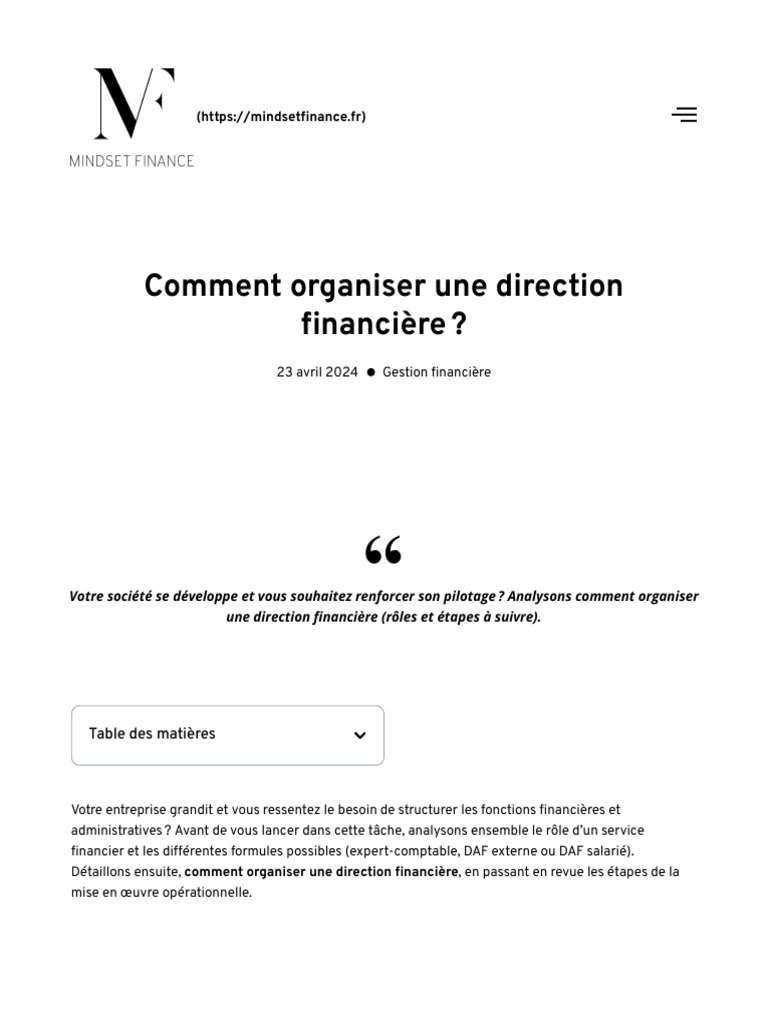Organiser une Direction Financière Efficace | PDF | Business | Comptabilité