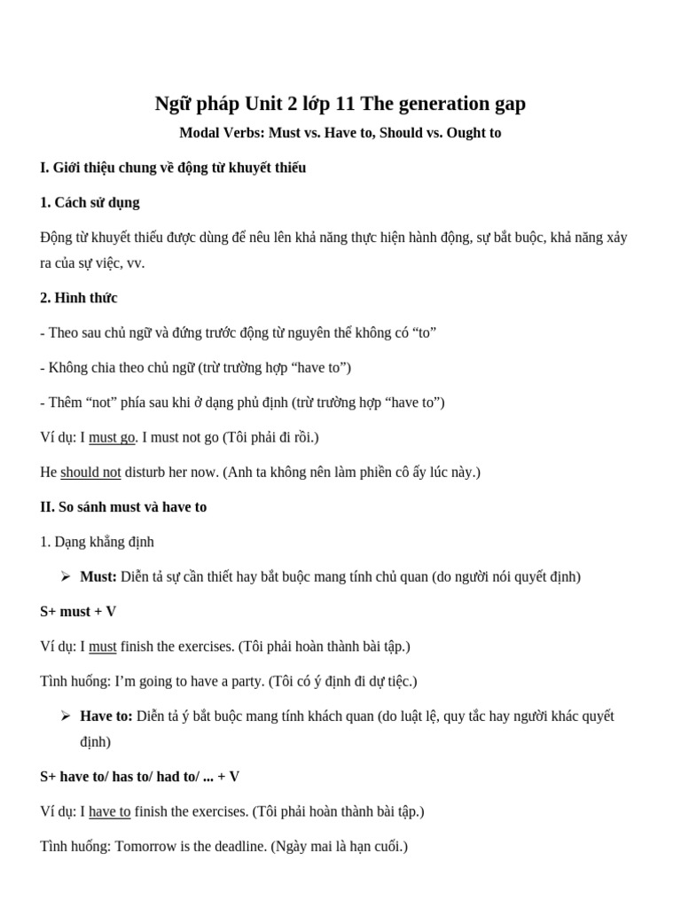 Ngu Phap Unit 2 Lop 11 The Generation Gap | PDF