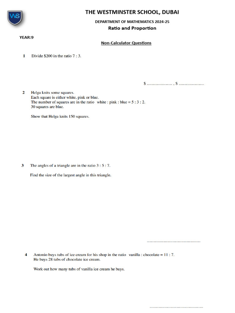 Ratio and Proportion Year 10 IGCSE | PDF