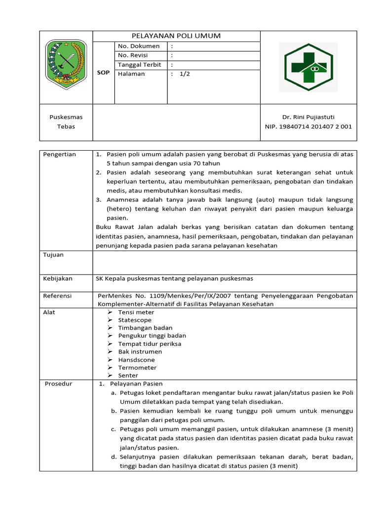 Prosedur Pelayanan Poli Umum Puskesmas | PDF | Sains & Matematika