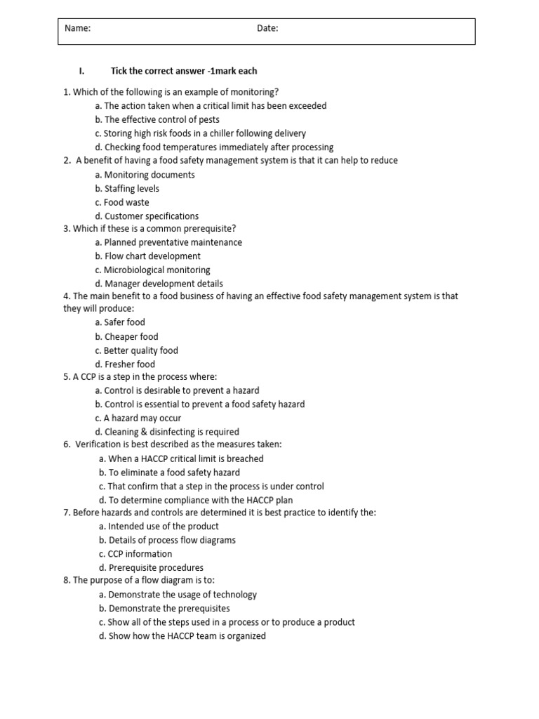 Haccp Questions | PDF | Hazard Analysis And Critical Control Points ...