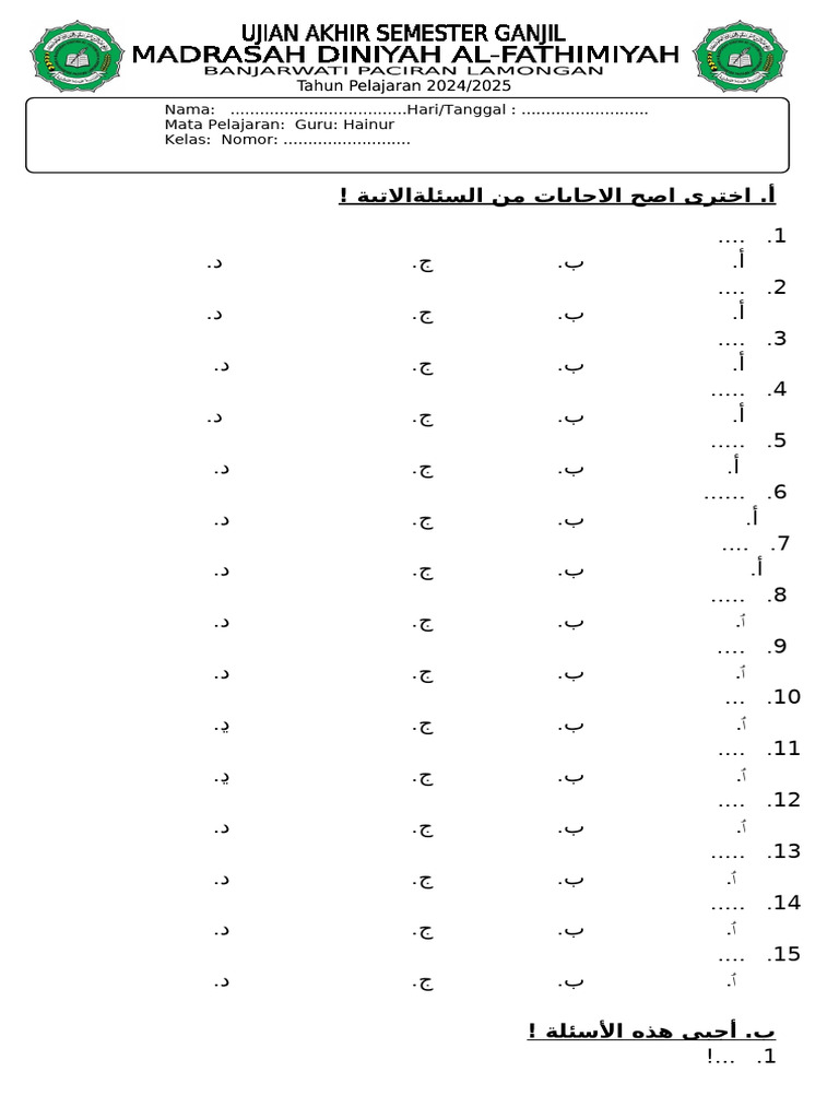 fORMAT SOAL PAS GANJIL MADIN | PDF