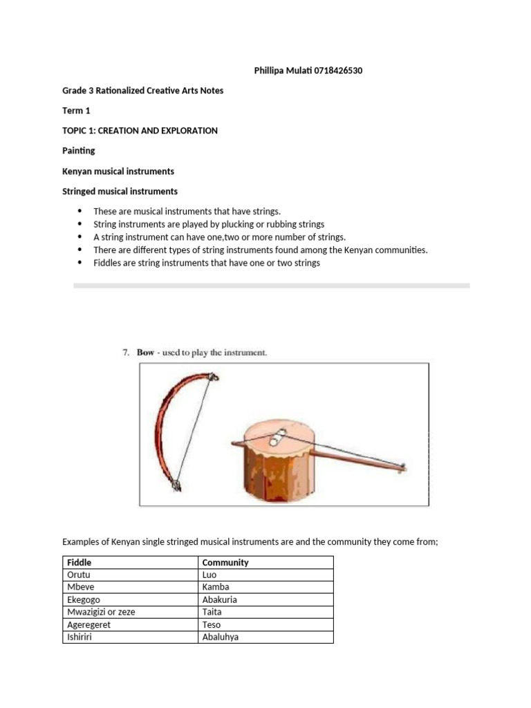 Grade 3 Rationalized Creative Arts Notes Term 1 | PDF | Rhythm | String ...