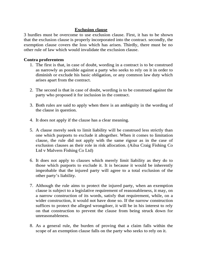 Exclusion clause note | PDF | Negligence | Legal Liability