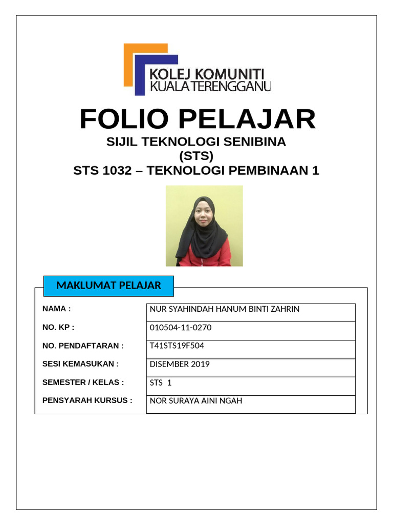 Muka Depan Folio Pelajar | PDF