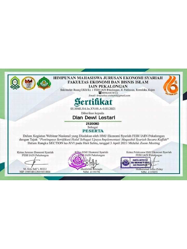 Dian Dewi Lestari - Sertifikat Pengajuan SKKM | PDF